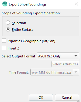 Qimera Export Shoal Soundings Dialog